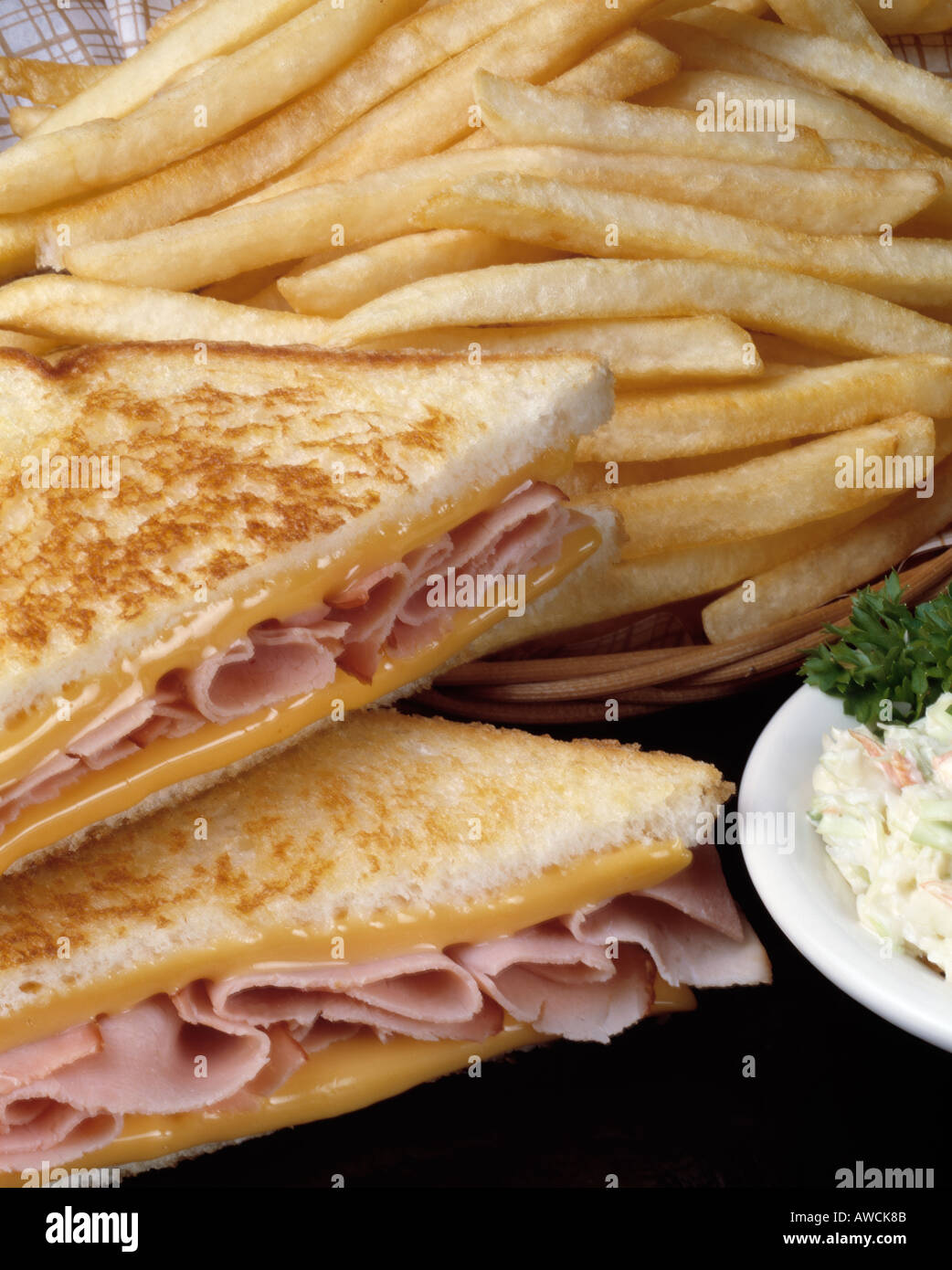 ham and cheese sandwich w french fry fries cole slaw Bon Appetit Stock ...