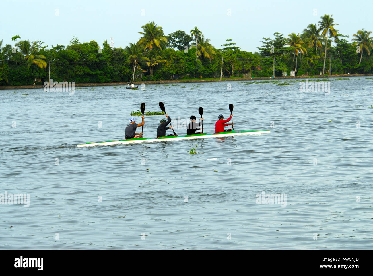 PRACTISING KAYAKING IN THE BACKWATERS OF ALLEPPEY Stock Photo - Alamy