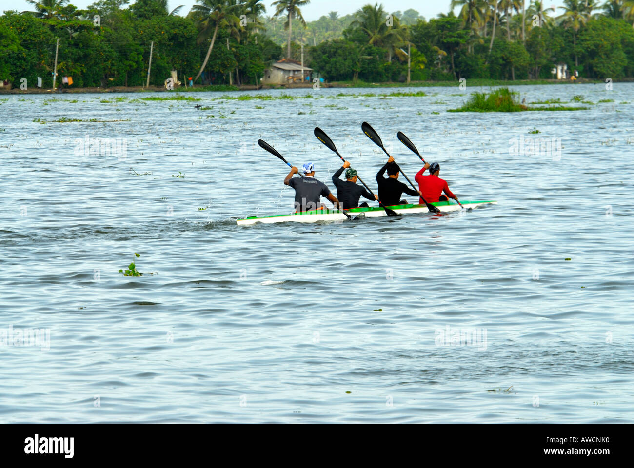PRACTISING KAYAKING IN THE BACKWATERS OF ALLEPPEY Stock Photo - Alamy