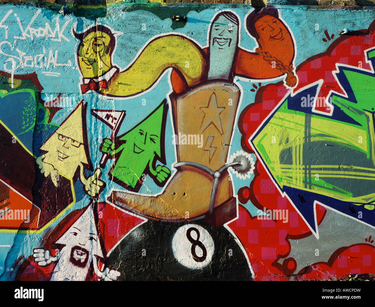 A detail of graffiti art depicting a boot full o' snakes on an ...