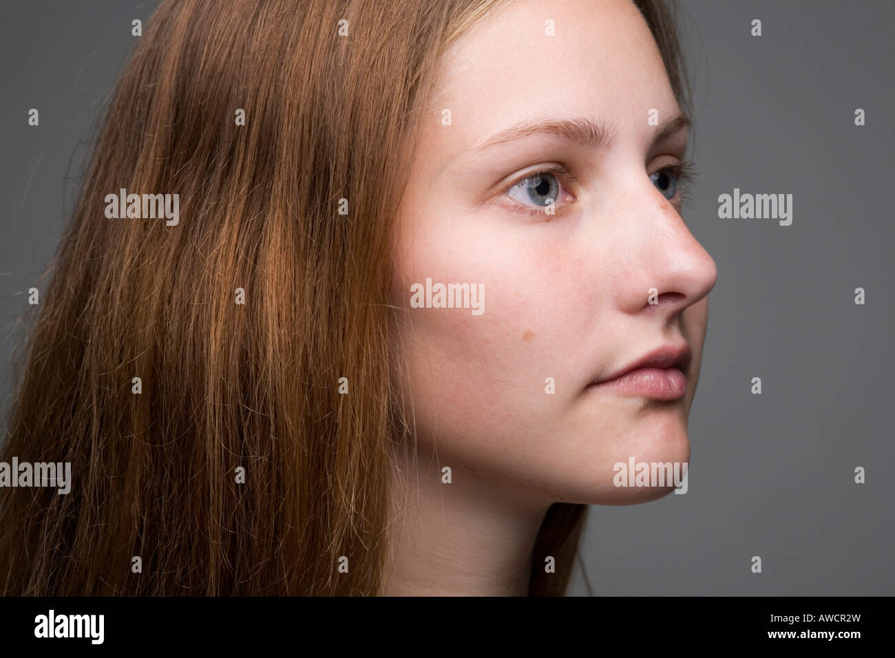 Portrait of long-haired woman, profile Stock Photo - Alamy