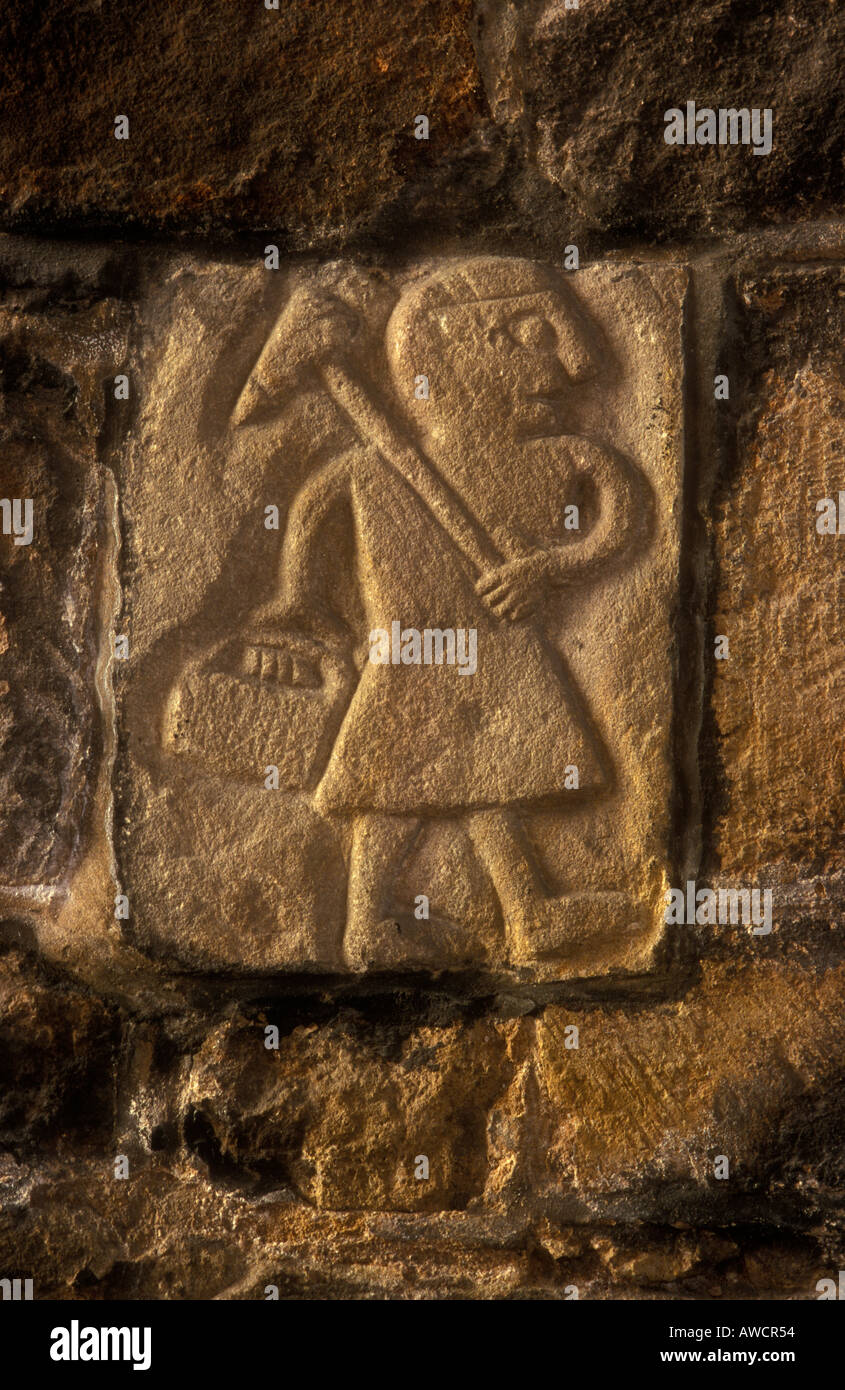Saxon carving of a local lead miner, in St. Mary's church, Wirksworth ...