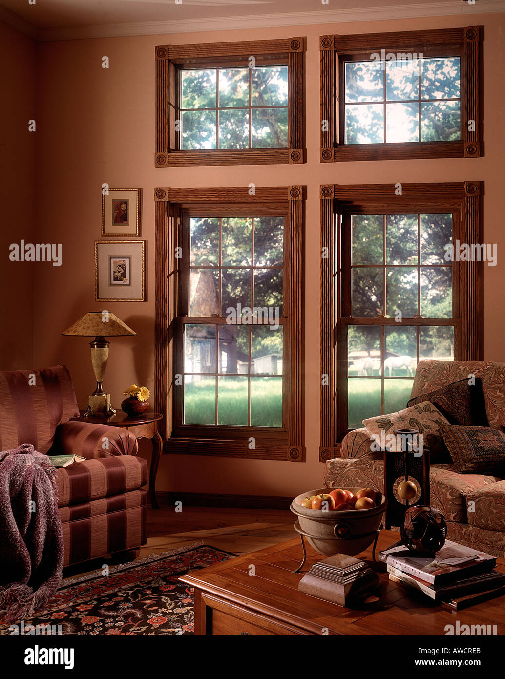 interior family living room windows Stock Photo - Alamy