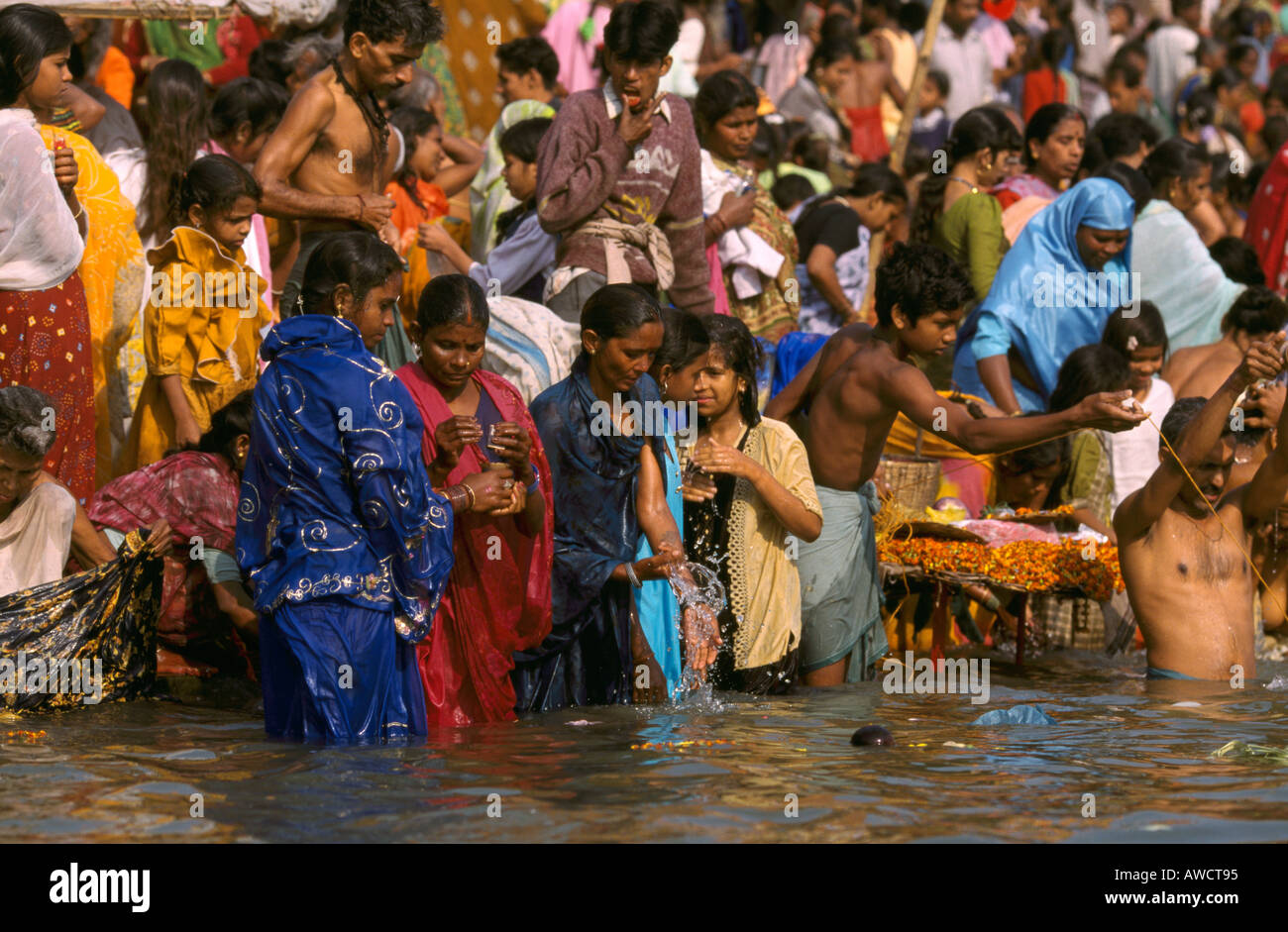 Women in the river Ganges at Varanasi during the Kartik Purnima ...