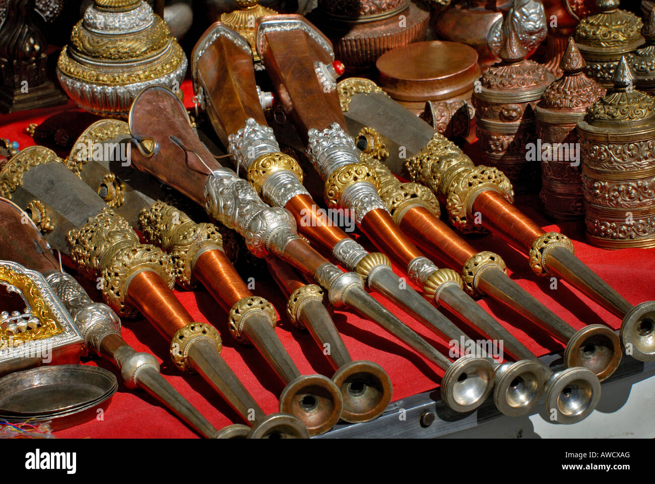 Souvenirs, little trumpets, Barkor market, Lhasa, Tibet Stock Photo - Alamy