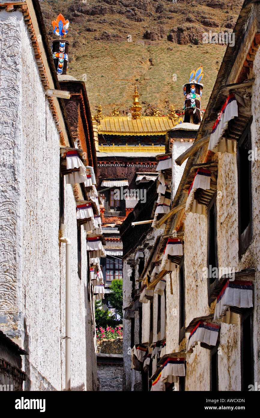 Small lane, Palcho Monastery or Pelkor chode or Shekar, Gyantse, Tibet ...