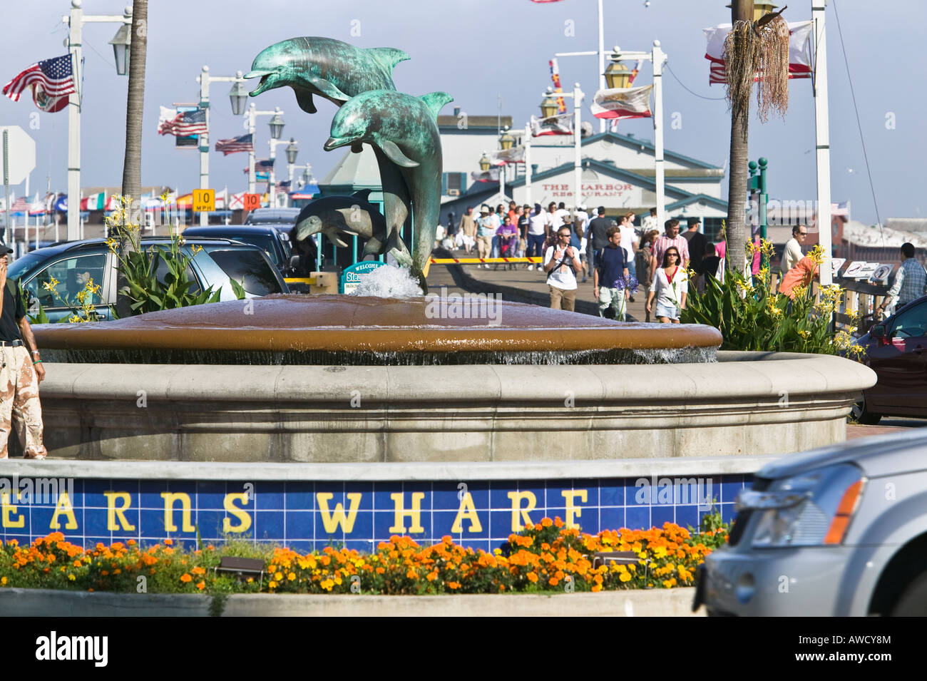 Dolphin statue Stearns Wharf Santa Barbara, California, USA Stock Photo ...