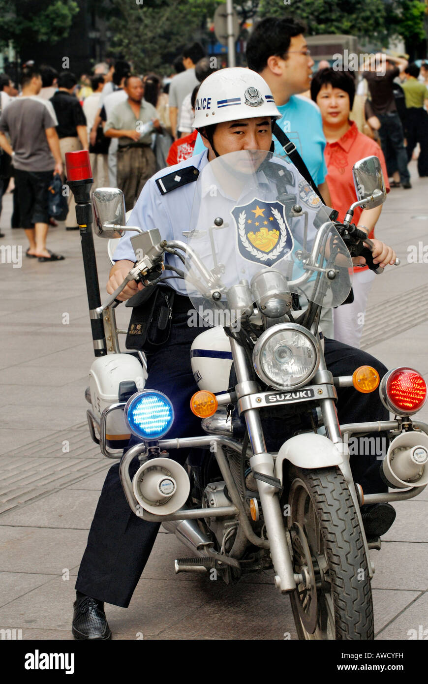 Traffic policeman on a motorbike, Shanghai, China, Asia Stock Photo - Alamy