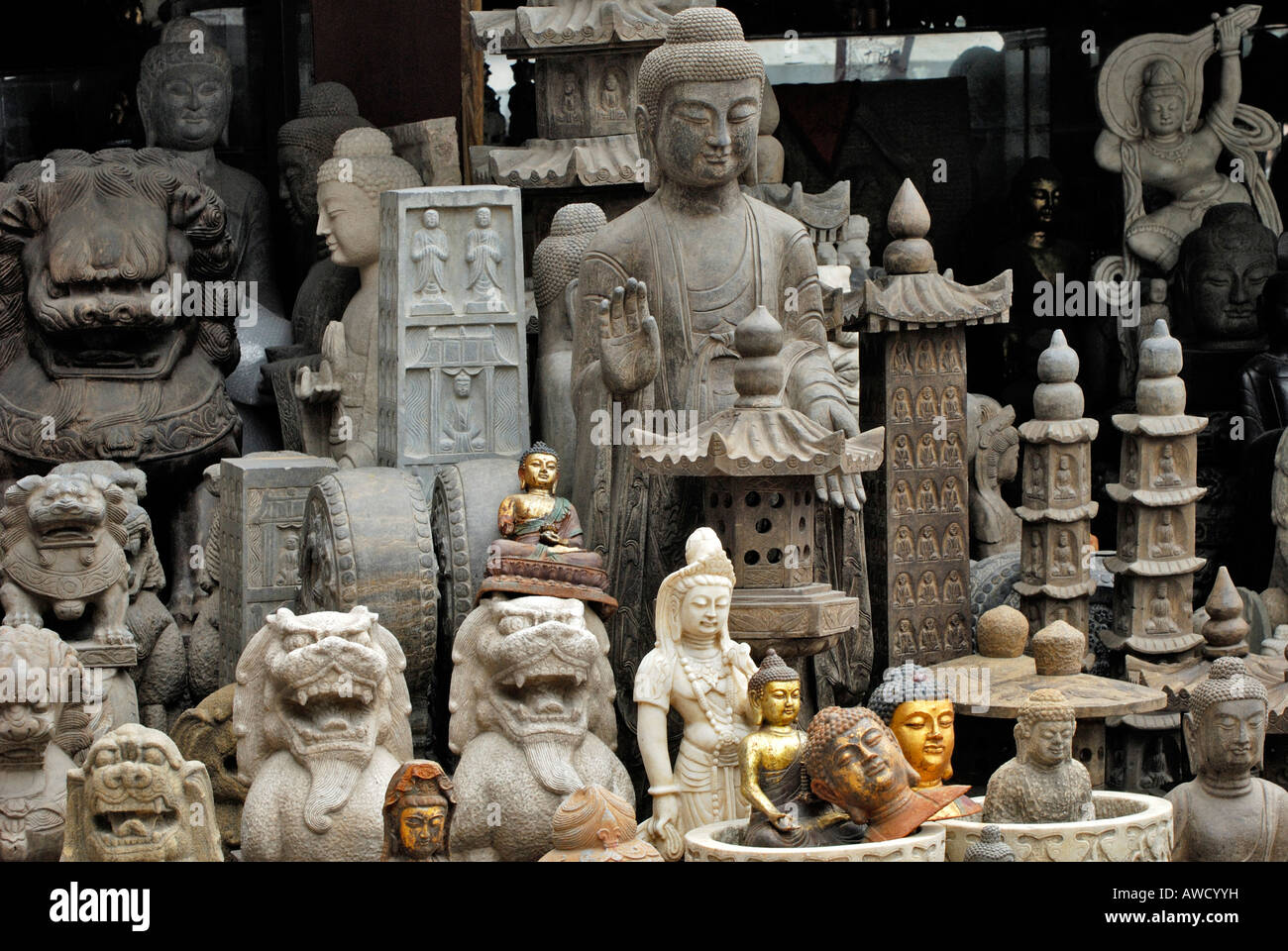 Sculptures in an antique shop, Shanghai, China, Asia Stock Photo - Alamy