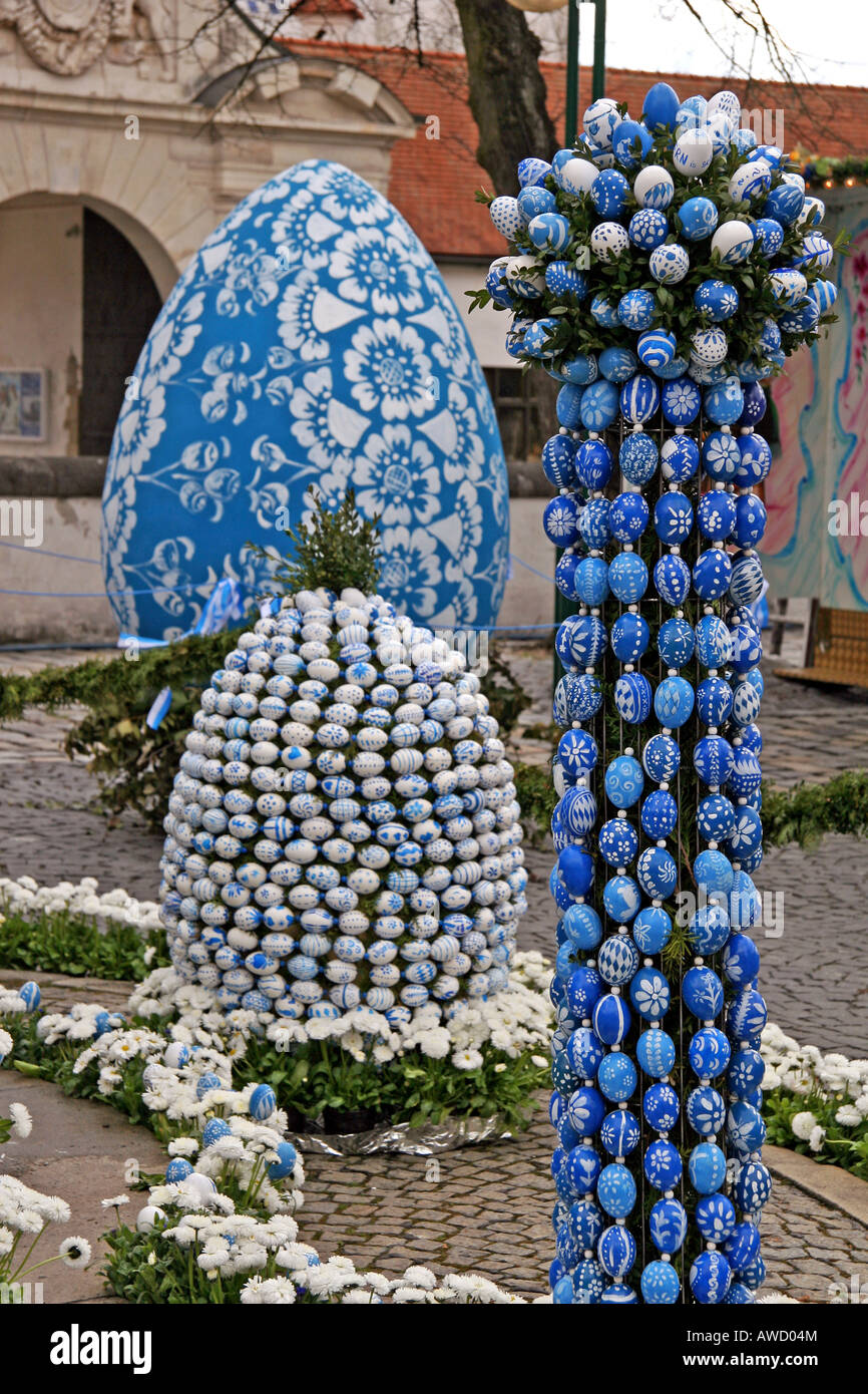 Easter Fountain decorated with hand-painted eggs, Ingolstadt, Bavaria ...