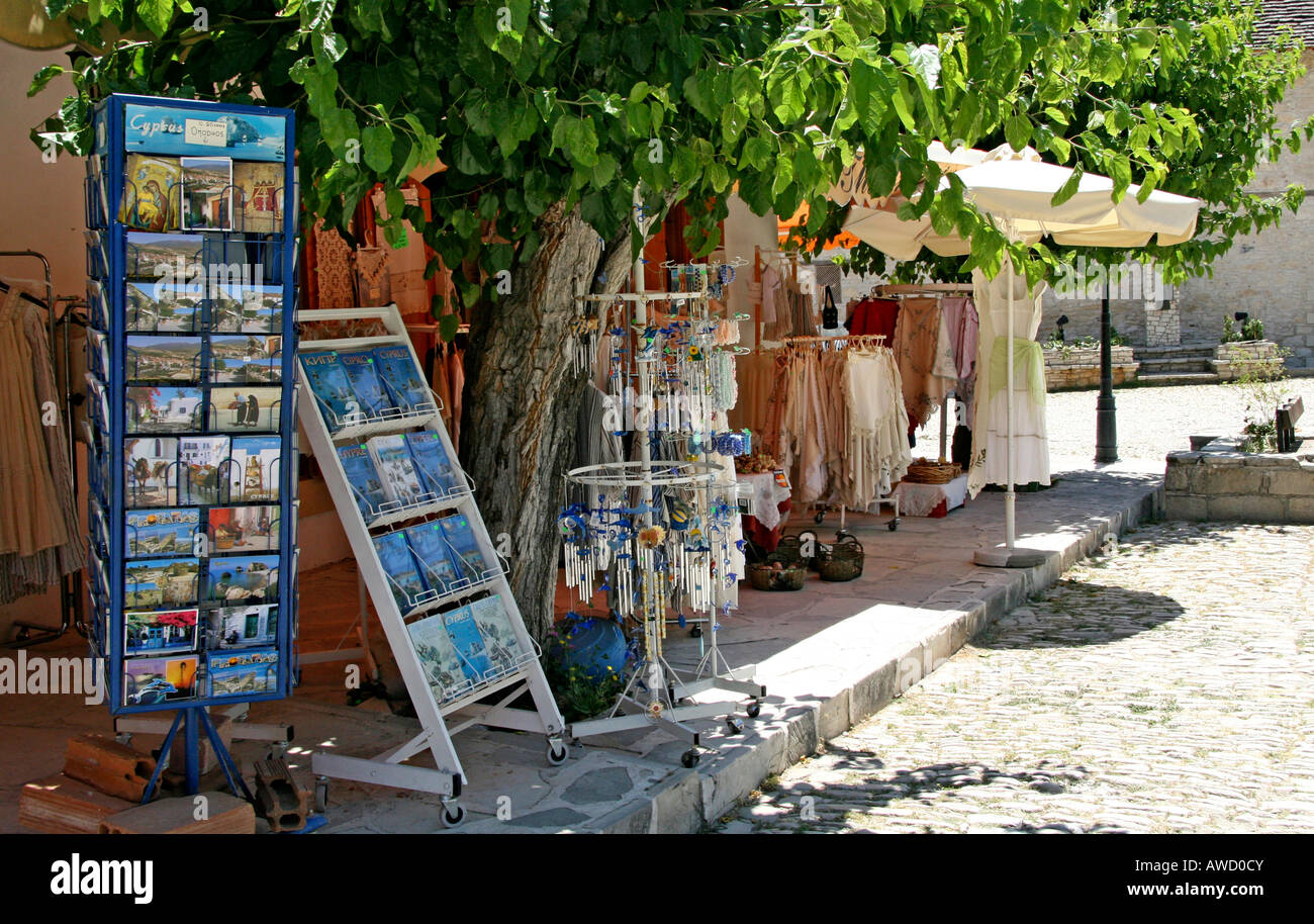 Souvenir shops selling handicrafts in the historic centre of Omodos ...
