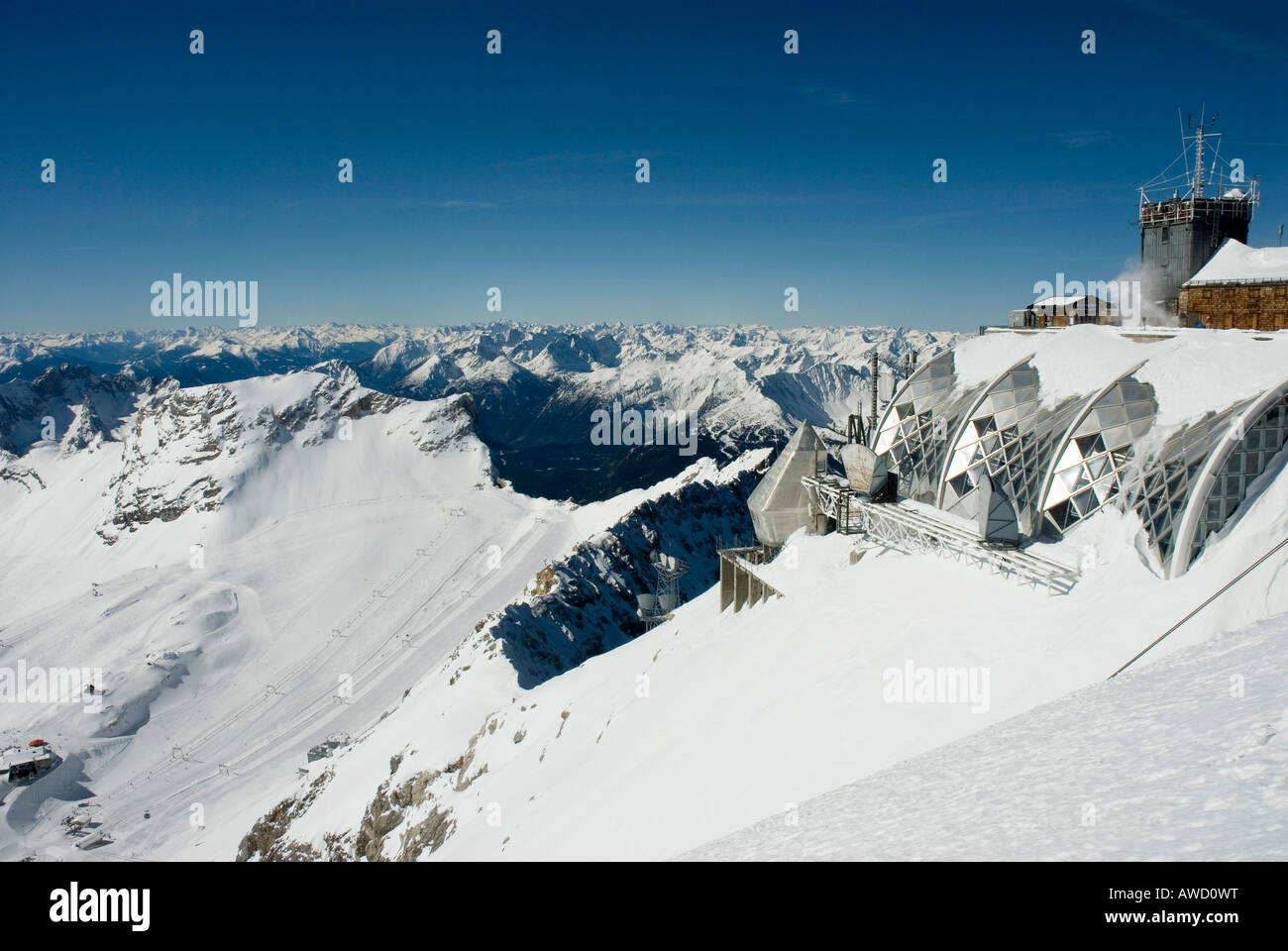 View from observation platform of the Zugspitze, Germany's highest peak ...