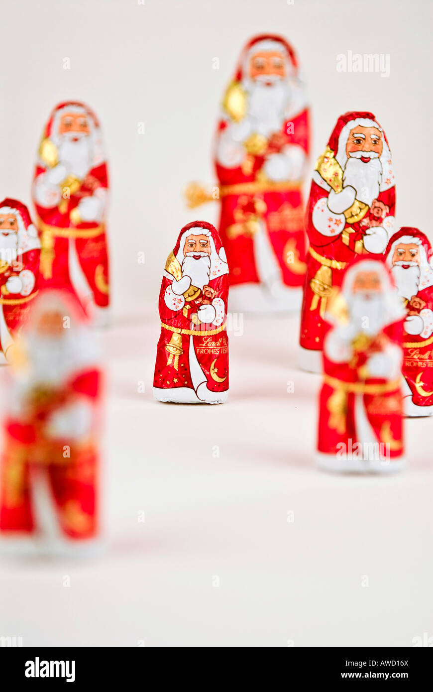 Large and small chocolate Santa Clauses Stock Photo - Alamy