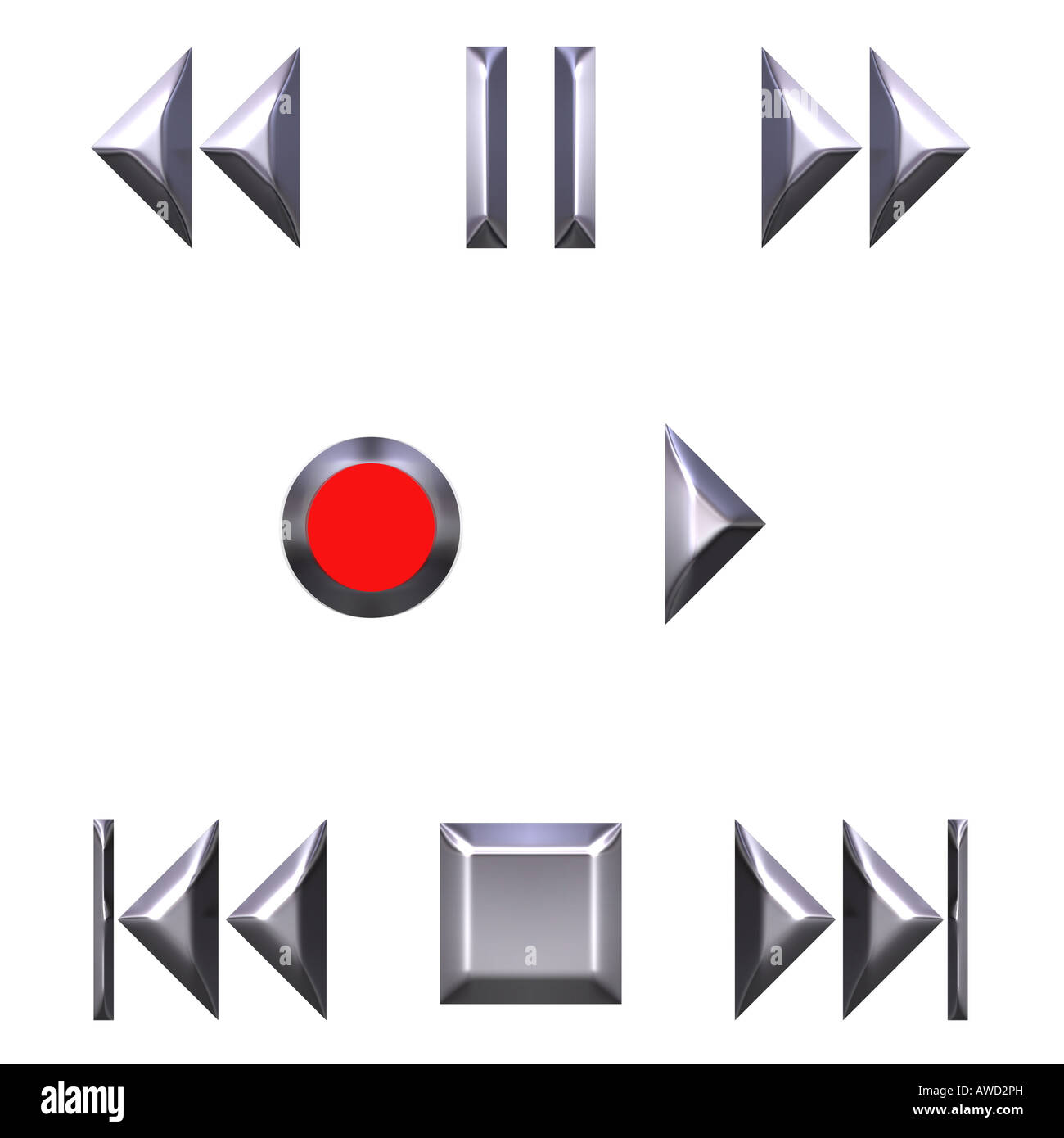 3d silver audio buttons Stock Photo - Alamy