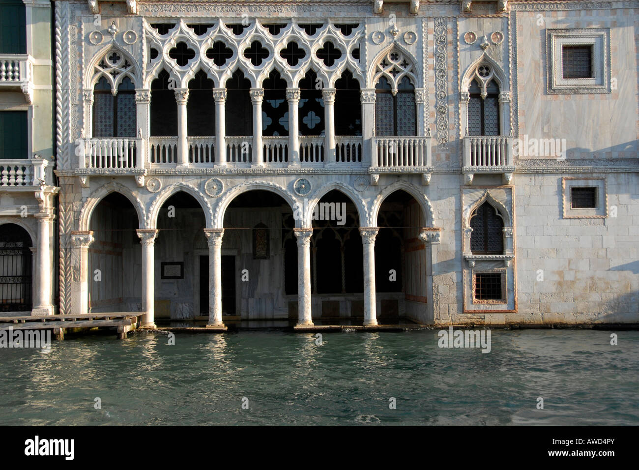 High water levels at a palace in a Venice canal, Venice, Veneto, Italy ...