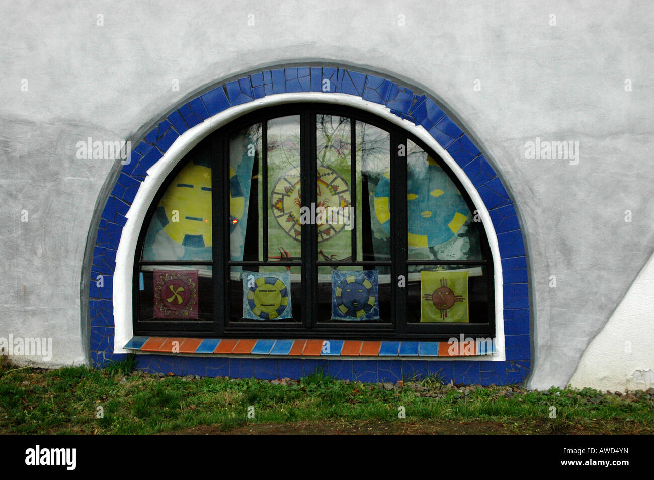 Window at a school designed by architect Hundertwasser, Wittenberg ...