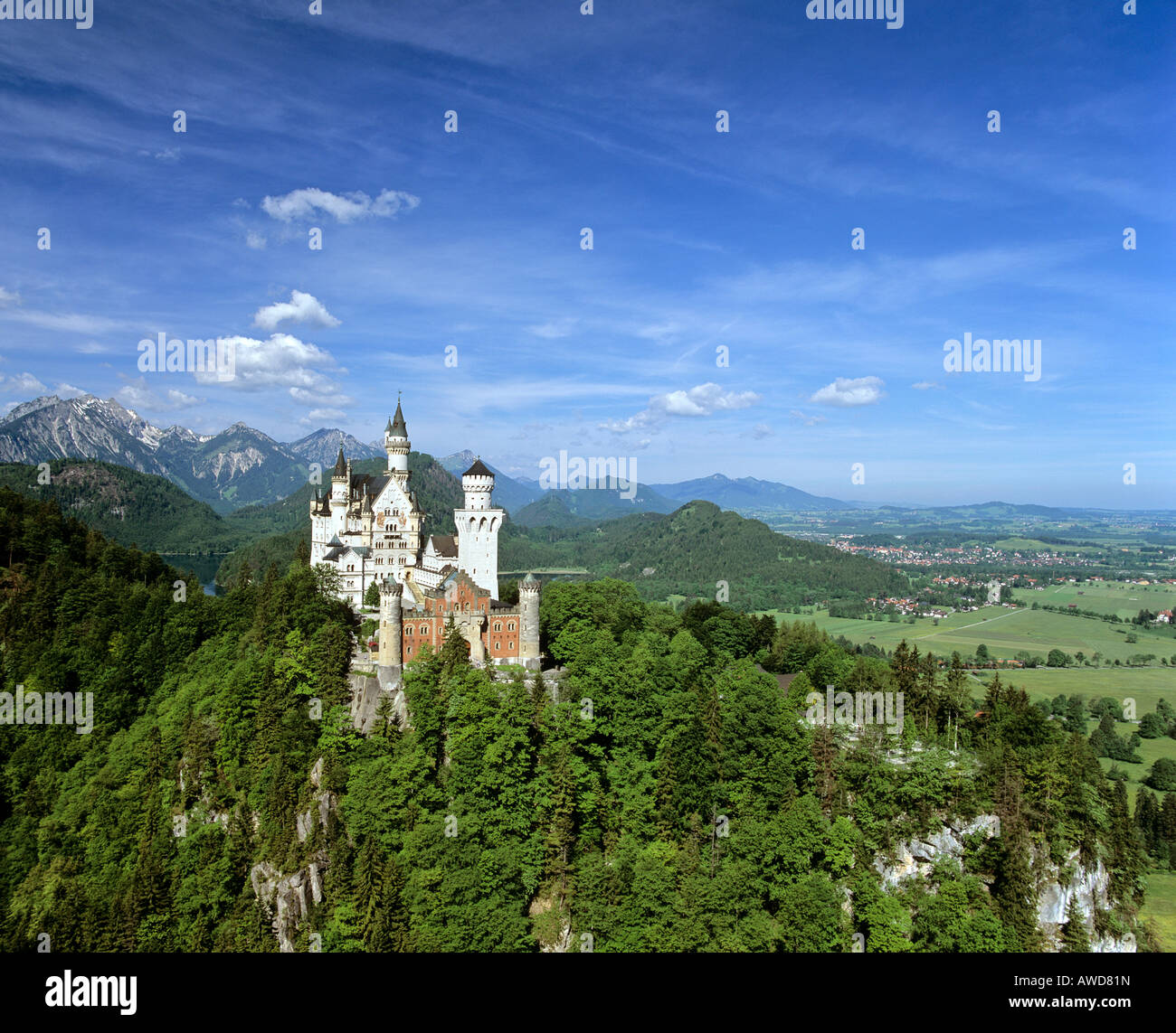 Neuschwanstein Castle, Panorama, Fuessen, Allgaeu, Bavaria, Germany ...