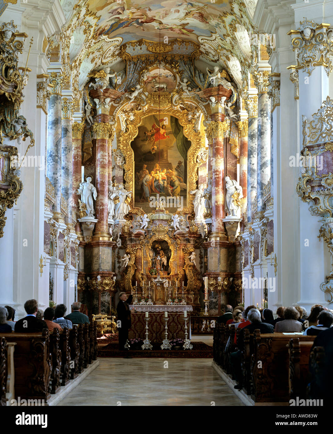 Wieskirche, altar, ceiling frescos, Steingaden, Pfaffenwinkel, Upper ...