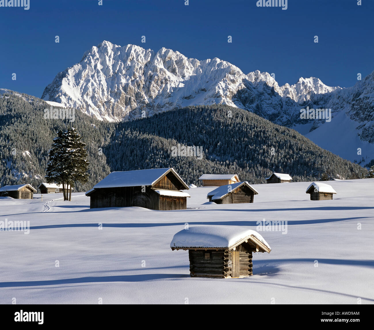 Winter landscape near Mittenwald, Karwendel mountains, Woerner, Upper ...