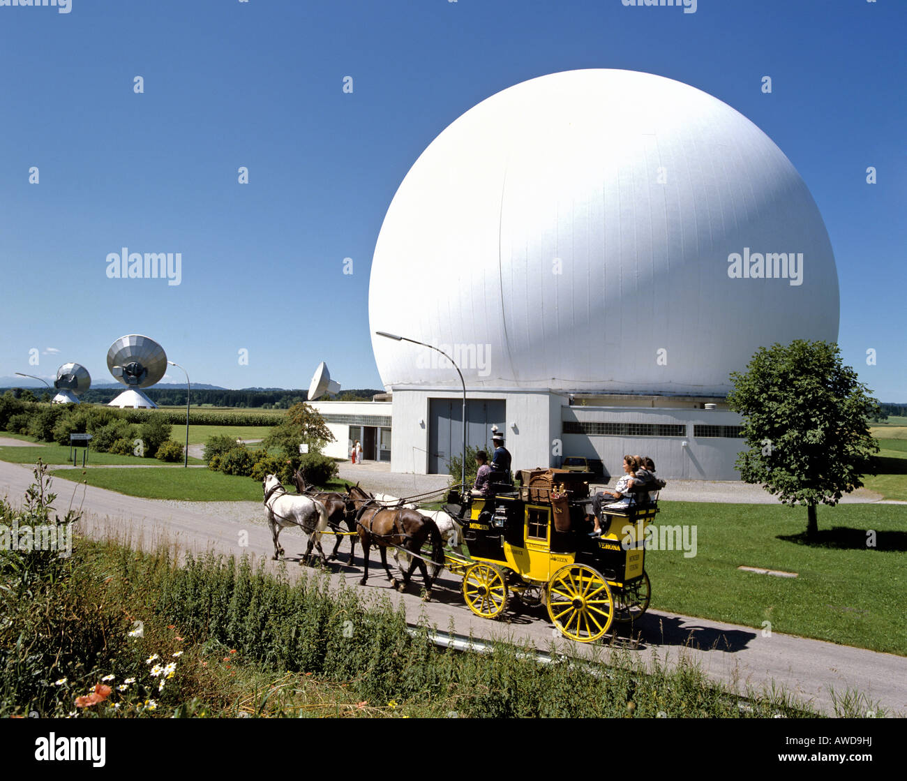 Radome of the Satellite Earth Station Raisting, historical stagecoach ...
