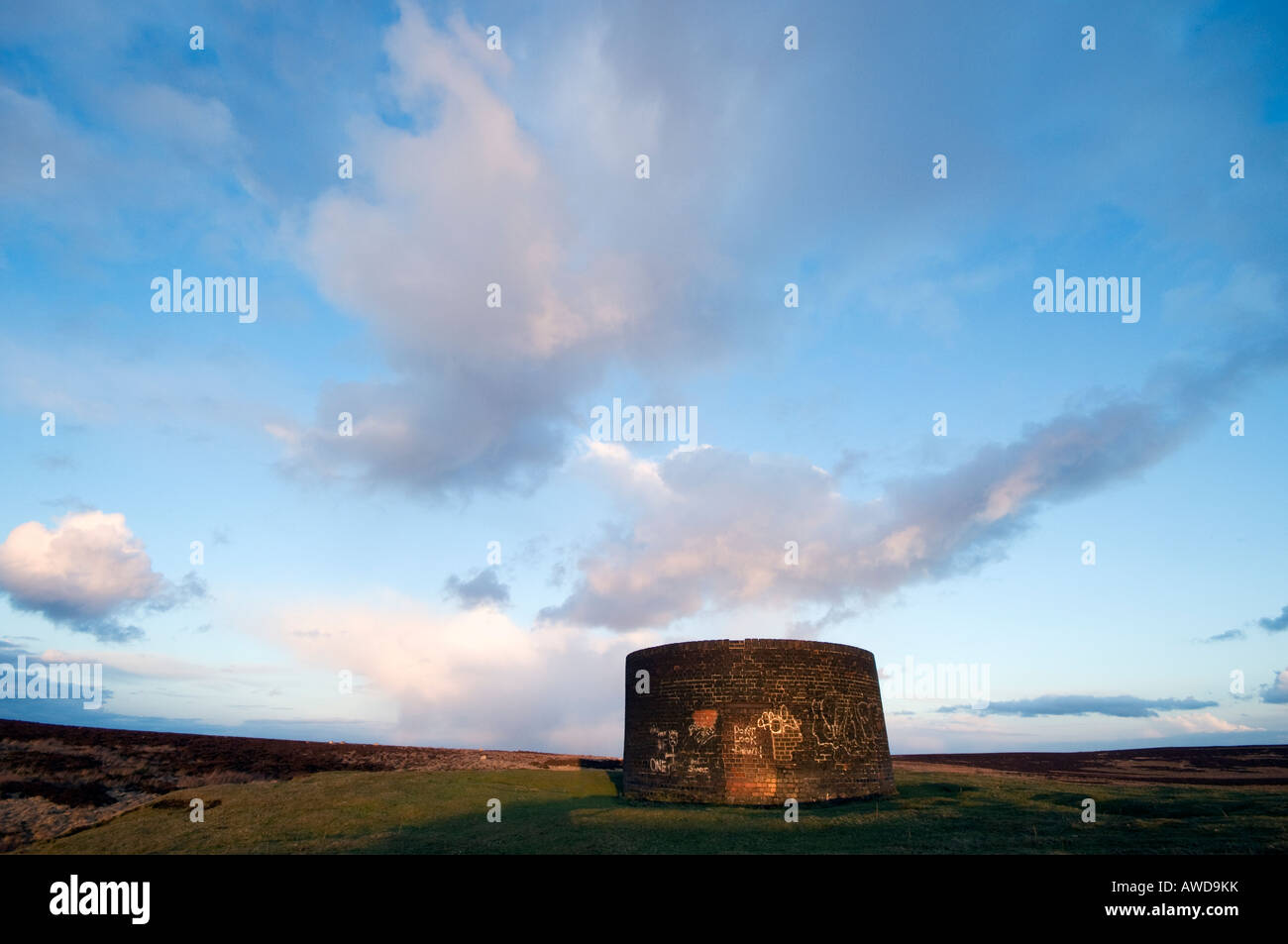 Railway tunnel "air shaft" on moorland at "Totley Moss" in Derbyshire ...