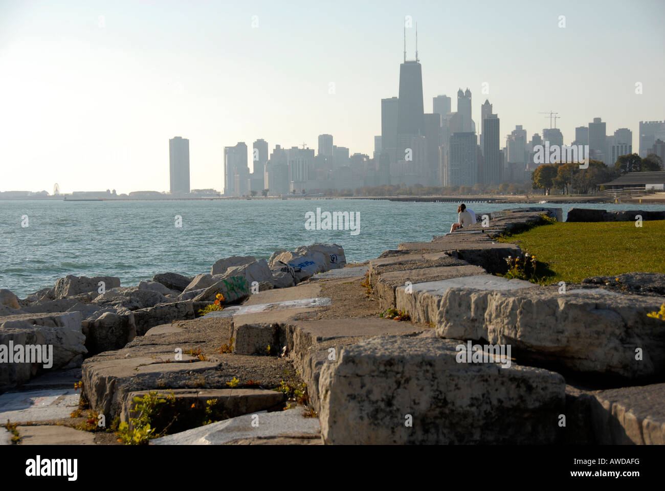 Chicago skyline seen from the shore of Lake Michigan Stock Photo - Alamy