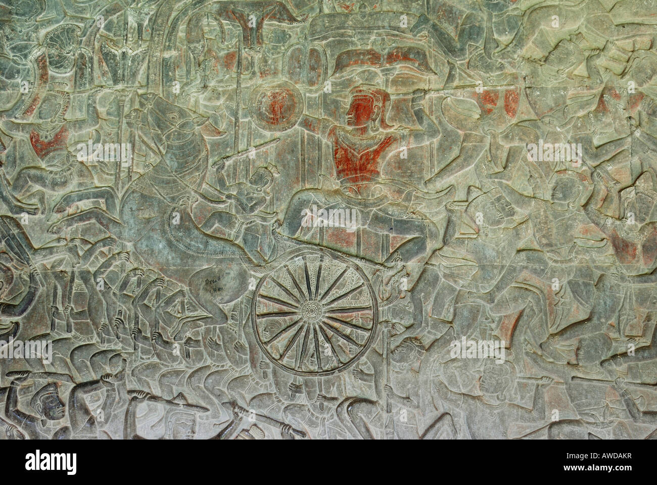 Bas-relief showing a battle scene, Angkor Wat temple, Cambodia Stock ...