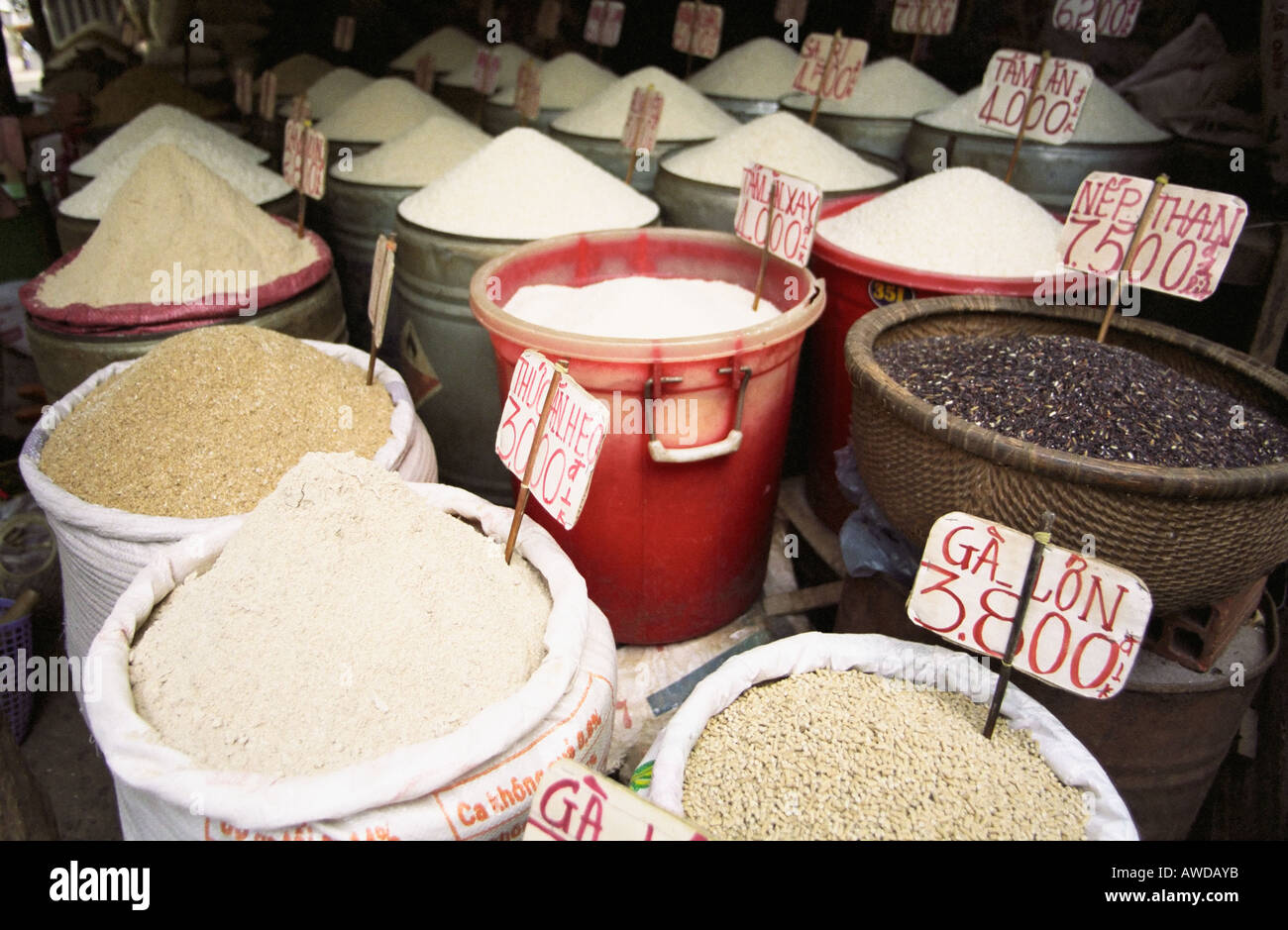 Rice Being Sold In Market Stall Stock Photo - Alamy