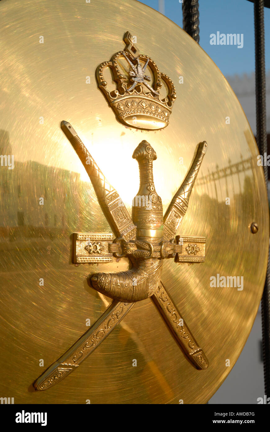 Emblem of the Sultanate of Oman at the working palace of Sultan Kaboos ...