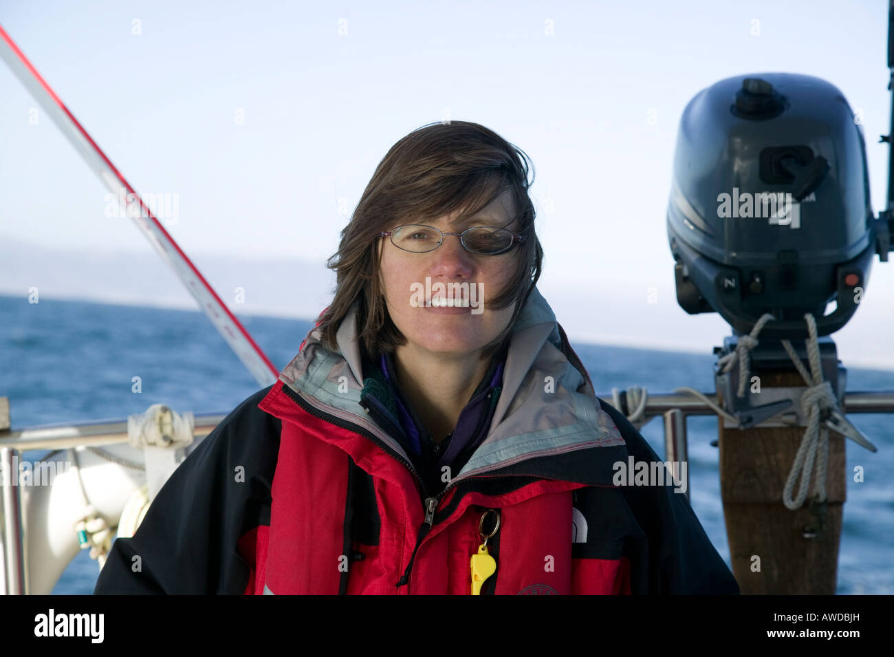 Woman sailing near Santa Cruz Island Channel Islands, California, USA ...
