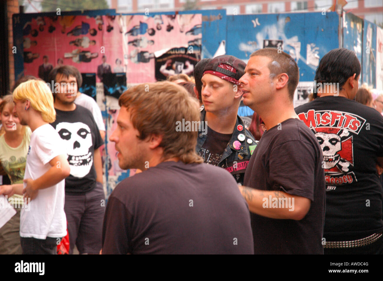 Punk rockers with Misfits T-shirts in front of the CBGB rock club in ...