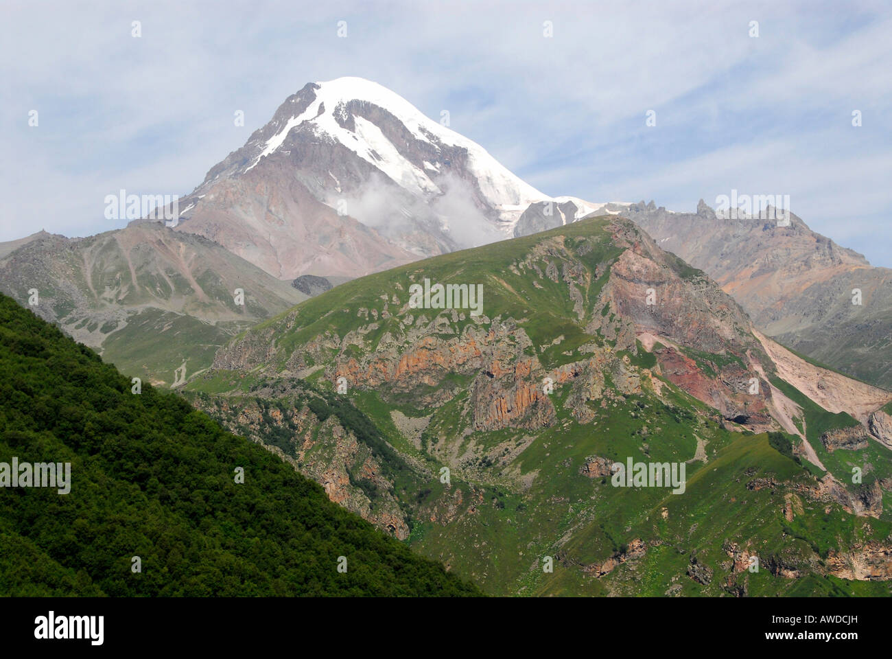 Mountain landscape, Mt. Kazbegi (5047 m or 16558 ft), near Kasbegi ...
