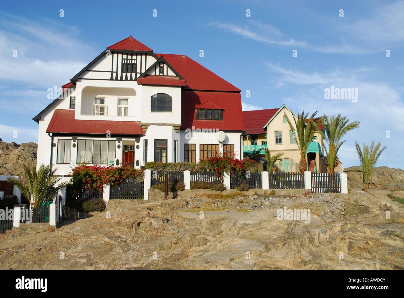 Historic German colonial houses in Luederitz, Namibia, Africa Stock ...