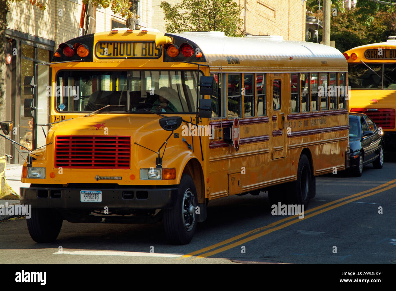American yellow school bus in Tarrytown New York USA Stock Photo - Alamy