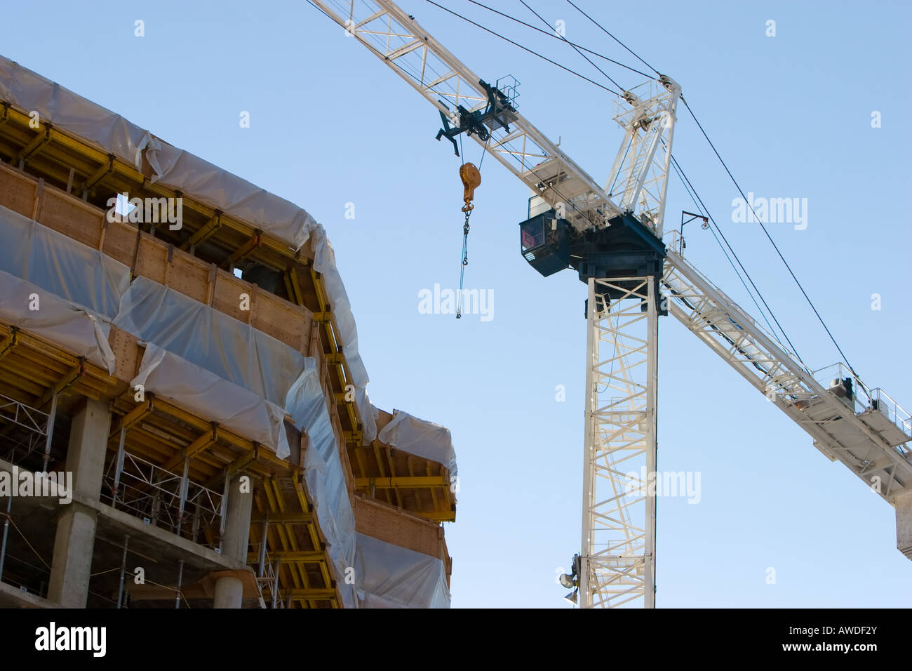 A tall construction crane towers over a new building in Chicago Stock ...