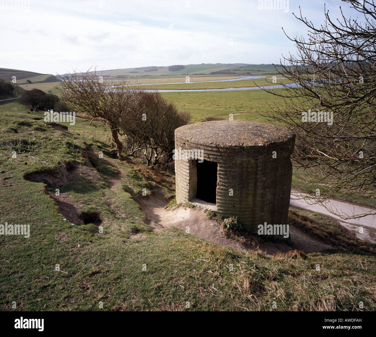World war two concrete pillbox overlooking the river Cuckmere Haven ...