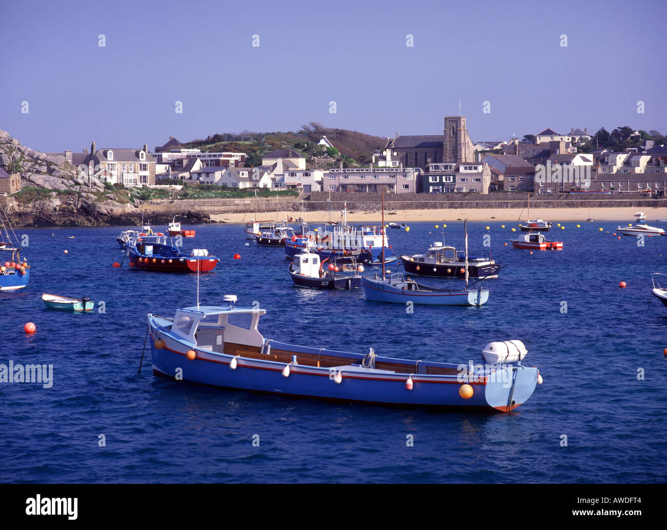 Scilly Isles, St Mary's, Hugh Town, Harbour scene Stock Photo - Alamy