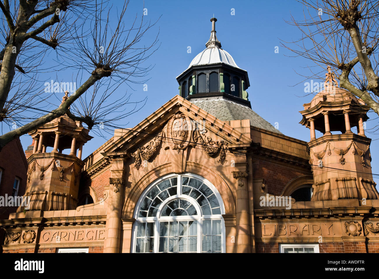 Facade of the Carnegie Library, Loughborough, Leicestershire, England ...
