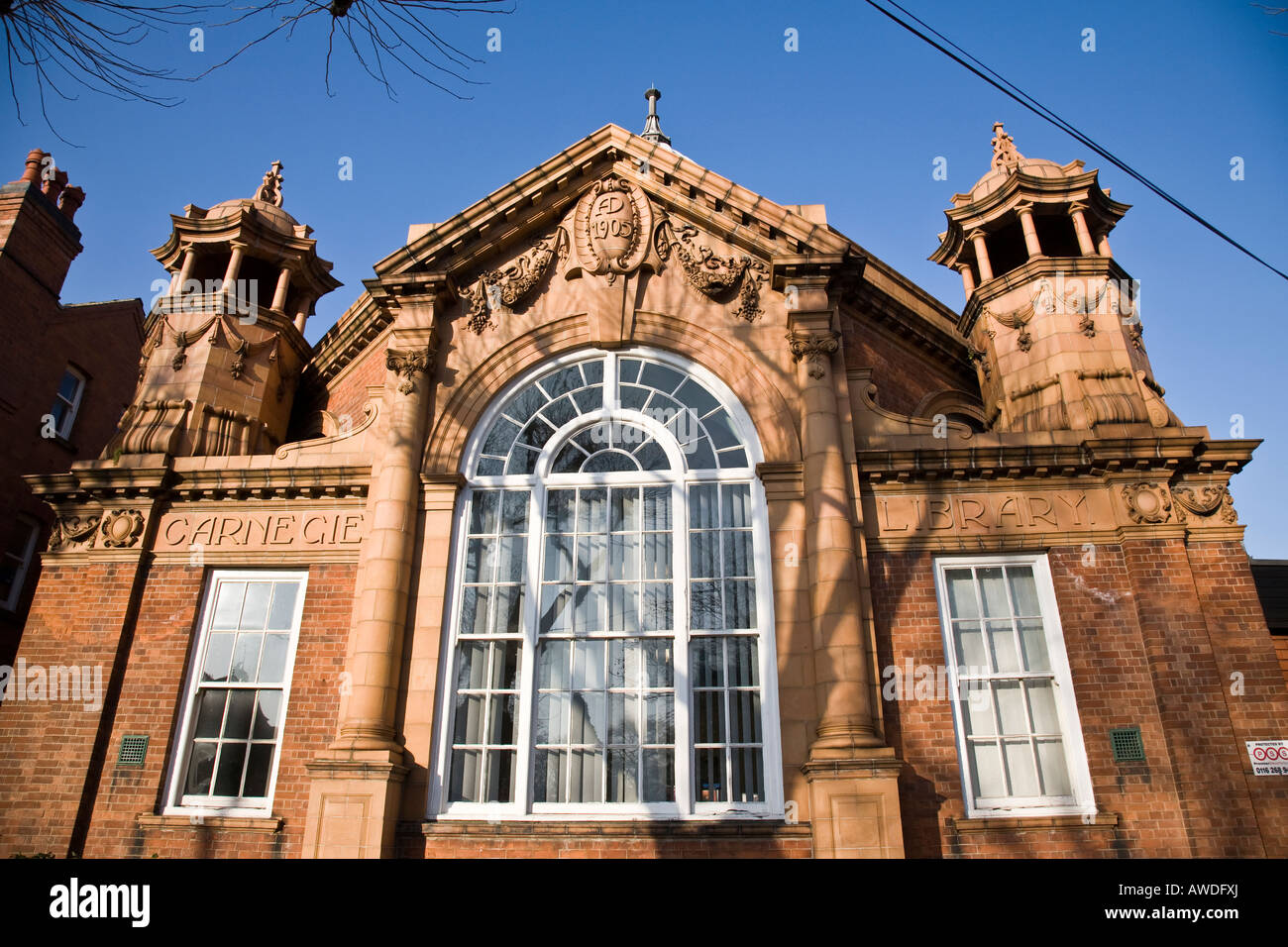 Facade of the Carnegie Library, Loughborough, Leicestershire, England ...