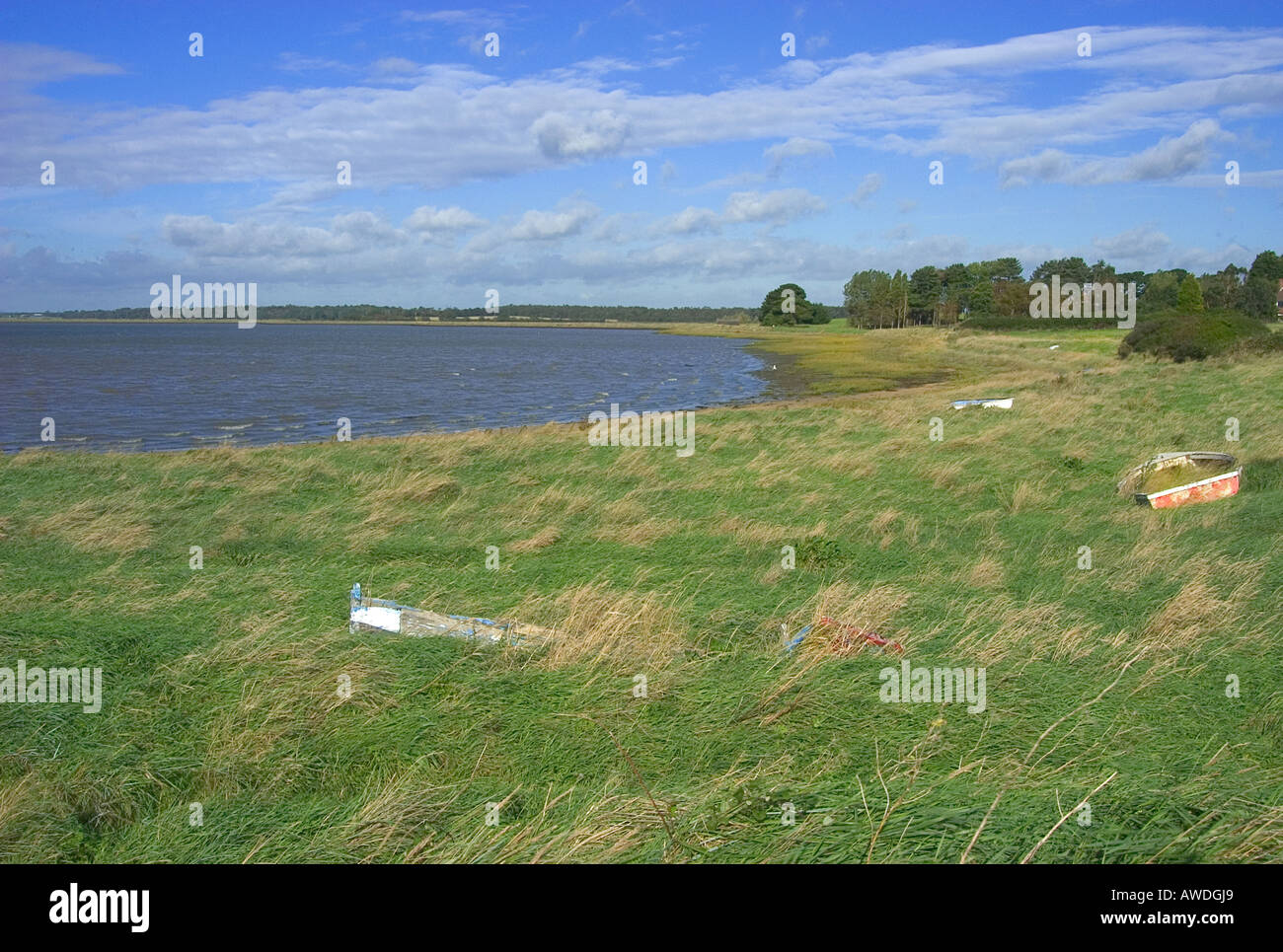 The River Alde estuary at the Brick Dock in Aldeburgh, Suffolk, England ...