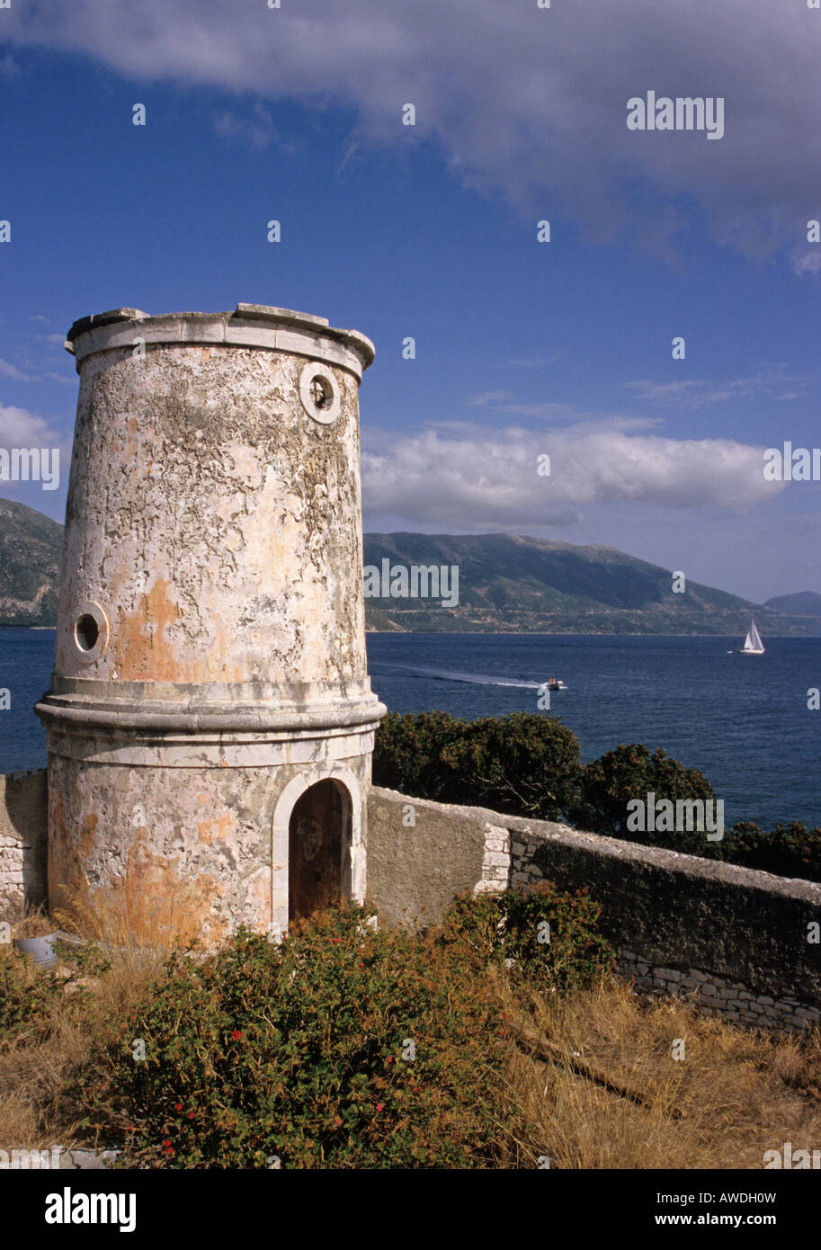 pepperpot lighthouse ruins Fiskardo Kefalonia Island Greece Stock Photo ...