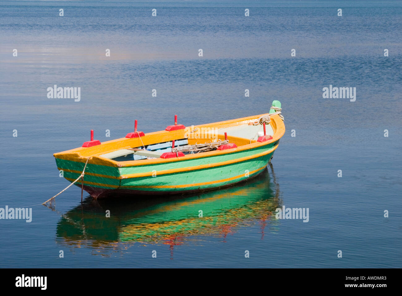 Green rowing boat in Argostoli harbour Kefalonia September 2006 Stock ...