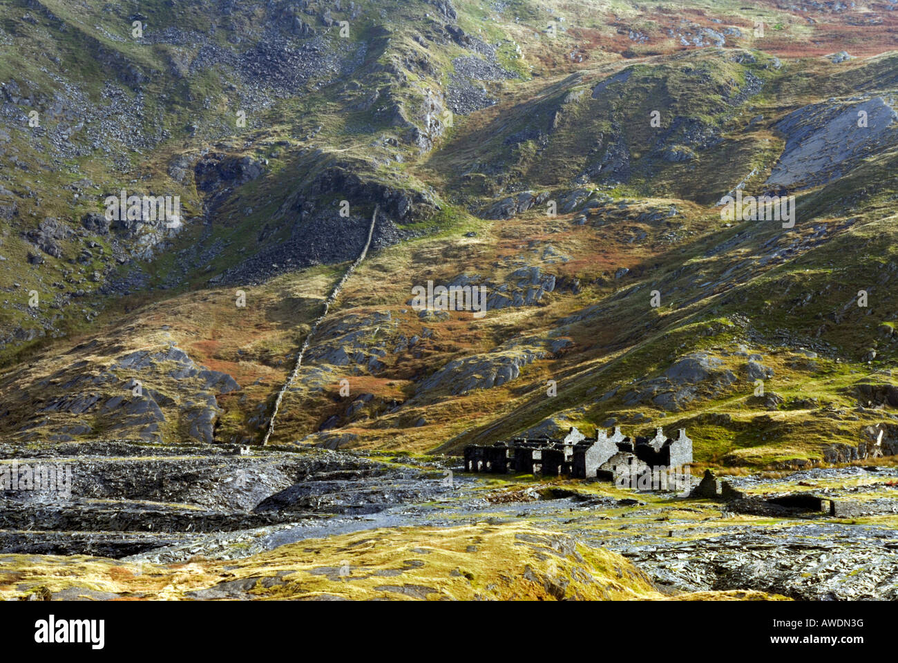 Cwmorthin Slate quarry relics in Snowdonia Stock Photo - Alamy