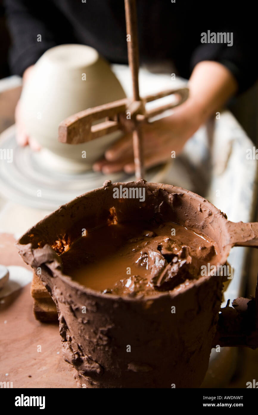 A jug of waste clay in the pottery of Cornish Potter Deborah Mitchell ...
