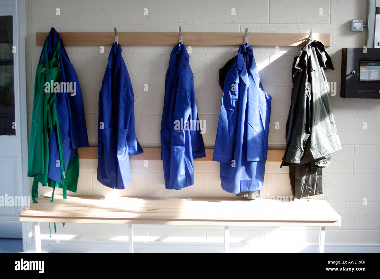 Overalls hanging up on a peg rail. Low Laithes Farm part of the Hesley ...