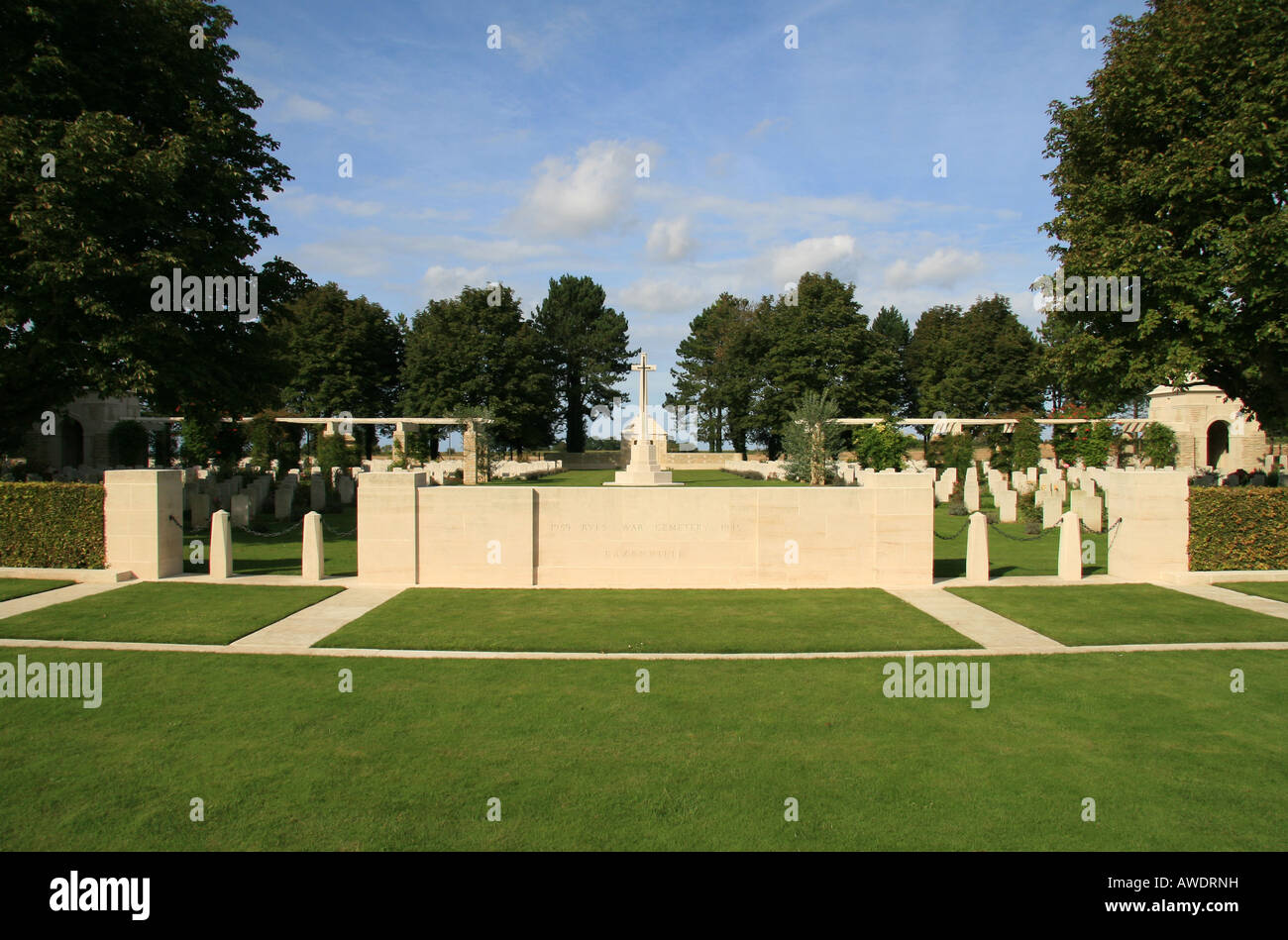 The entrance to the Ryes Commonwealth Cemetery at Bazenville, Normandy ...