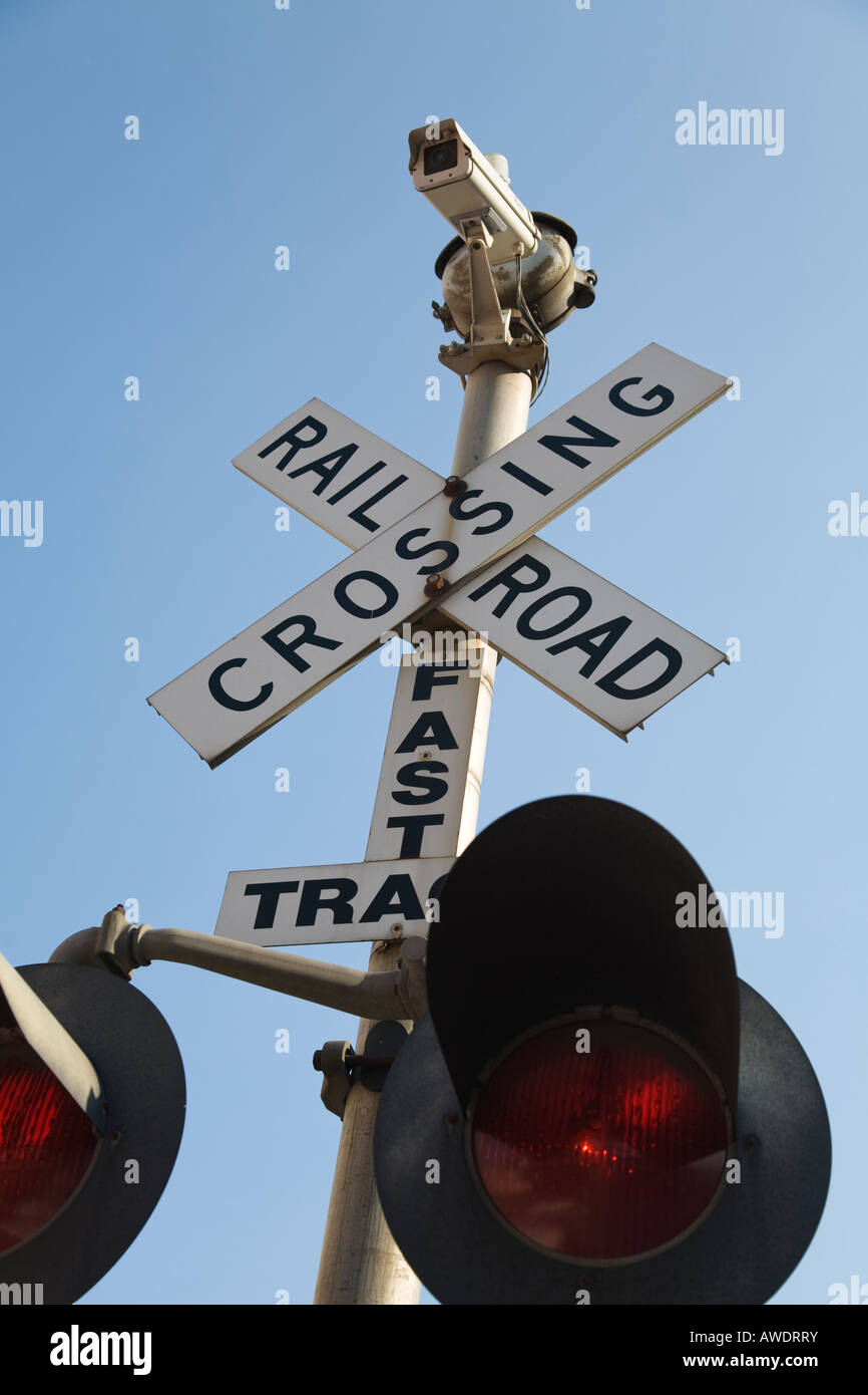 ILLINOIS Chicago Video camera on top of post railroad crossing sign and ...