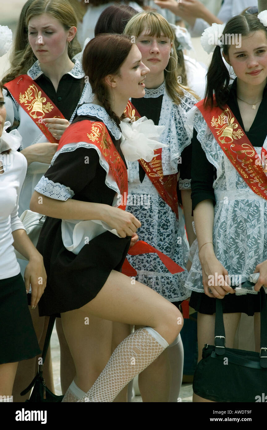 Schoolgirls dance in a disco after a holiday of last call Stock Photo ...