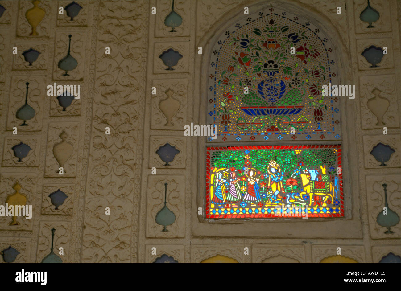 Stained glass window at Amber fort near Jaipur in India Stock Photo - Alamy