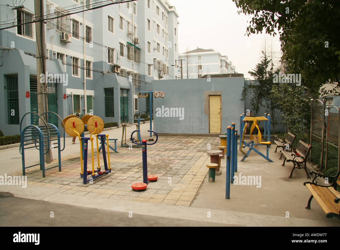 Adult exercise machines Apartment complex in Shanghai China Stock Photo ...